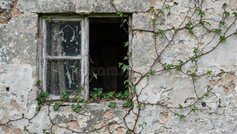 Nature Reclaiming Old Building with Vine Crawling Up Stock Illustration ...