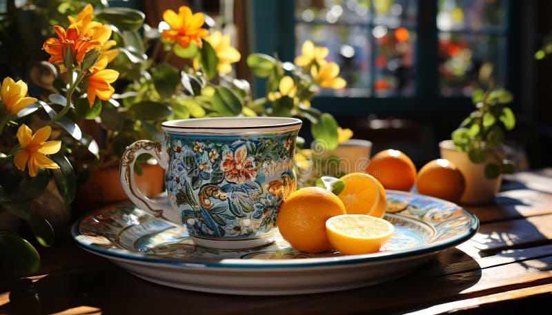 Nature Refreshment Summer Fruit and Citrus Tea in Rustic Decor ...