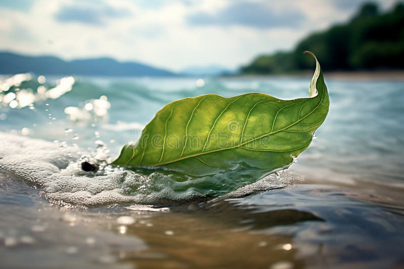 Tree Leaf Floating on Water Wave in Landscape Background Stock Image ...