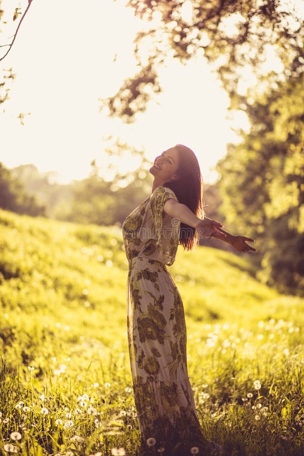 Nature is Relaxing. Woman at Spring Season Stock Photo - Image of adult ...