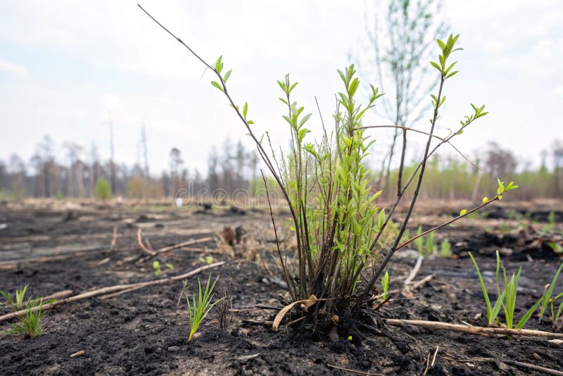 Nature Revival in Burned Spring Meadow Stock Illustration ...