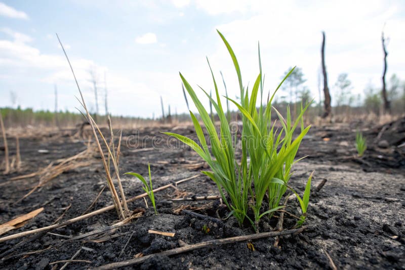 Nature Revival in Burned Spring Meadow Stock Illustration ...