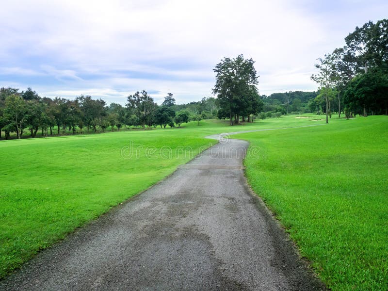 Nature and Road. Road Path Way through Green Field Grass with Hill and ...