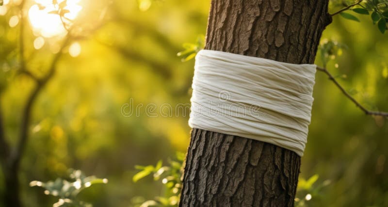 Nature S Bandage - a Tree Trunk with a White Wrap Stock Illustration ...