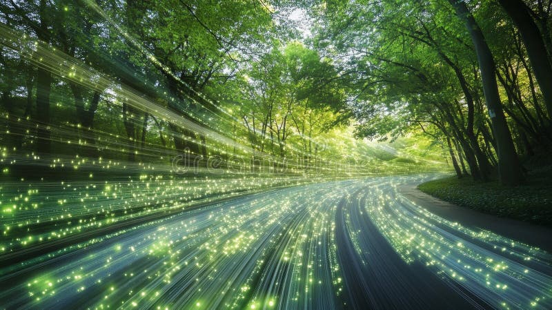 Nature S Digital Pathway: a Glowing Forest Road Stock Illustration ...