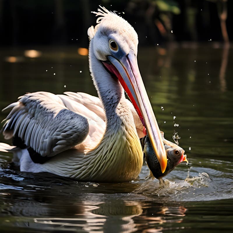 Nature S Hunter: Witnessing the Pelican S Fish Feast Stock Illustration ...