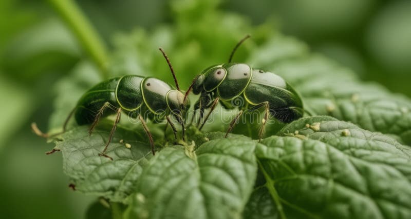 Nature S Intricate Dance - Two Bugs in Harmony on a Leafy Stage Stock ...