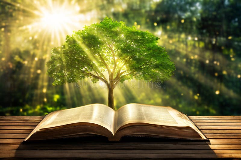 Nature S Knowledge: Open Book with Tree of Life Stock Illustration ...