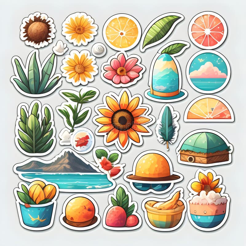 Nature S Palette: Vibrant Plants and Flowers Vector Sticker Pack Stock ...