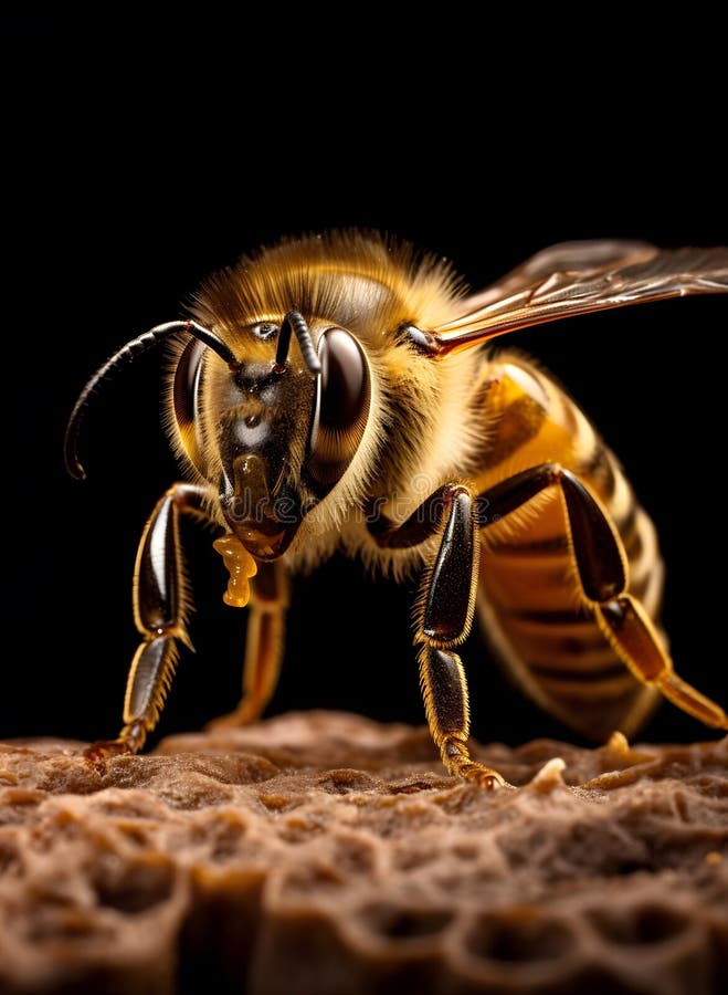 Close-Up Photo of a Honey Bee Stock Illustration - Illustration of ...