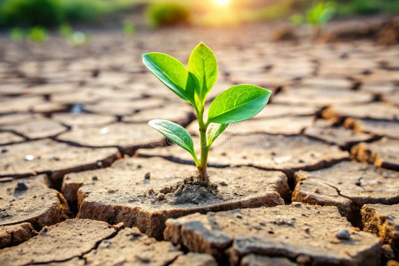Nature S Resilience: Green Plant Emerging from Dead Soil Stock ...