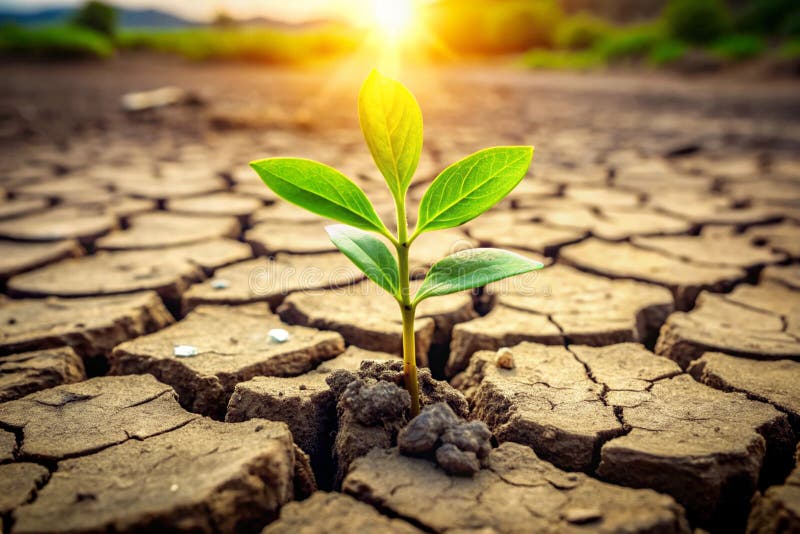 Nature S Resilience: Green Plant Emerging from Dead Soil Stock ...