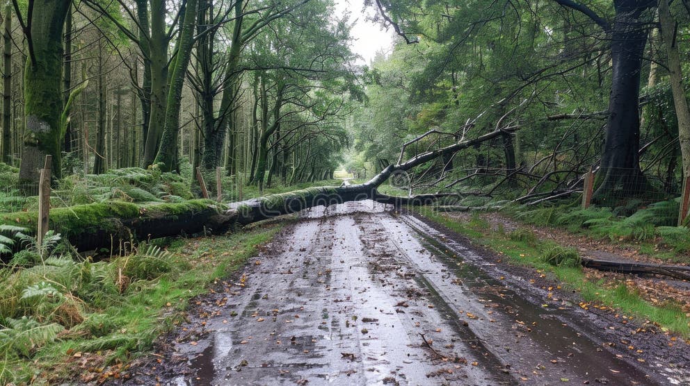 Nature S Roadblock: Tree Obstruction. Generative Ai. Stock Illustration ...