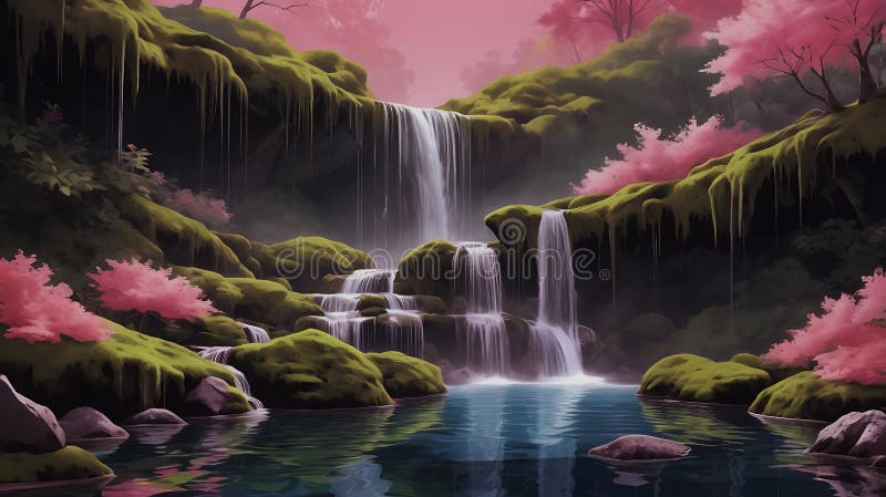 Nature S Romance: a Waterfall S Tender Touch Stock Illustration ...