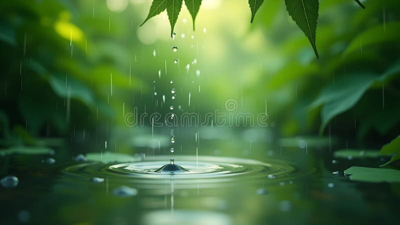 Nature S Serenity, Raindrops and Green Canopy Stock Illustration ...