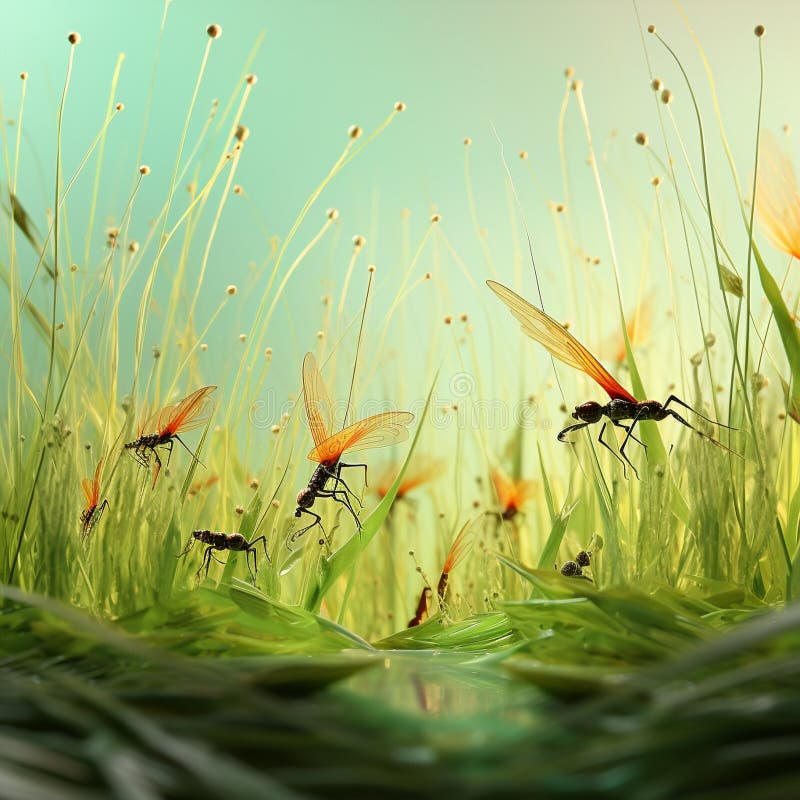 Nature S Tiny Acrobats: Macro View of Insects Balancing on a Blade of ...