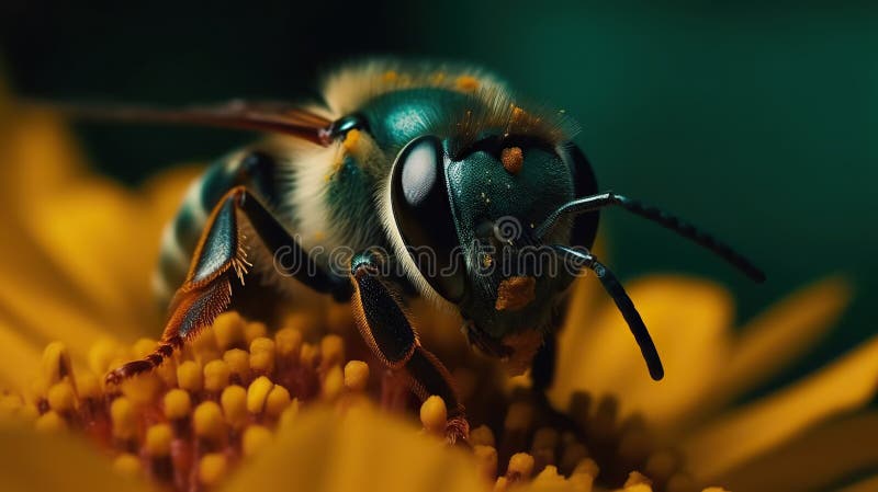 Bee Close-Up on a Flower. Generative AI Stock Illustration ...