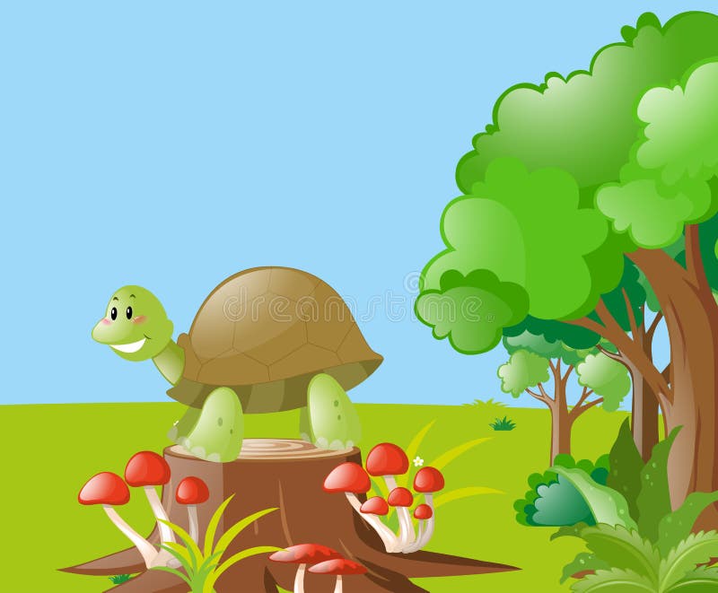 Nature Scene with Turtle on the Log Stock Vector - Illustration of ...