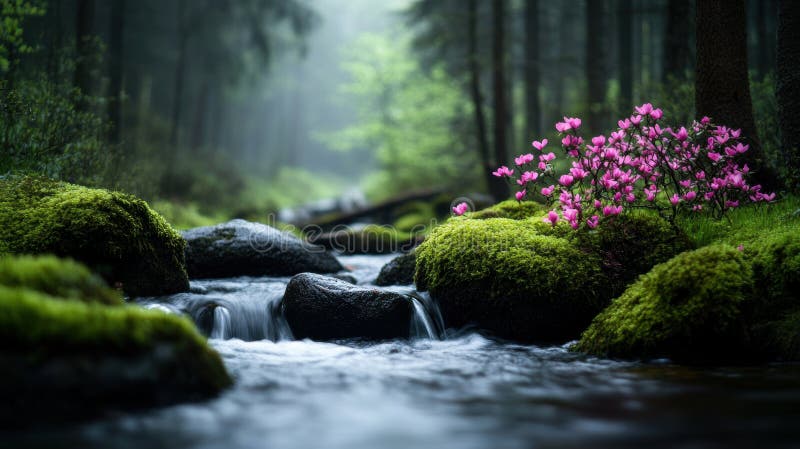 Nature Scenery, a Peaceful Stream Meandering through a Forest, with ...