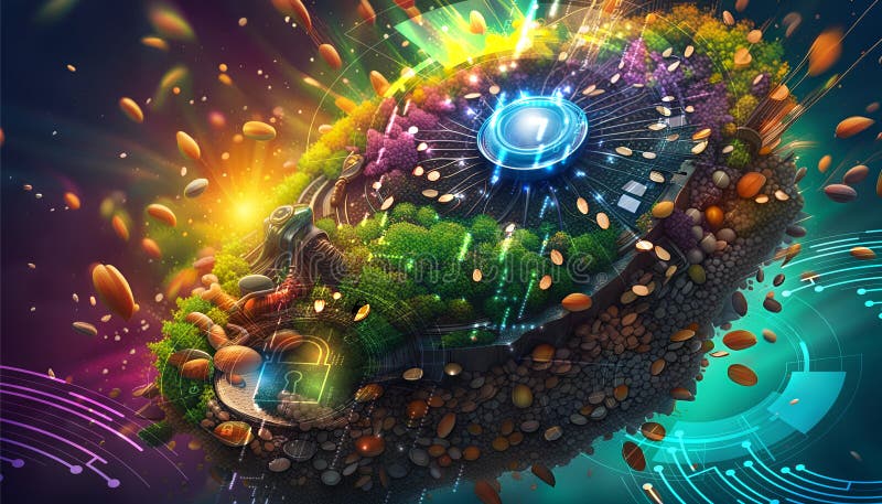 Nature and Smart Technology. Based on Generative AI Stock Illustration ...