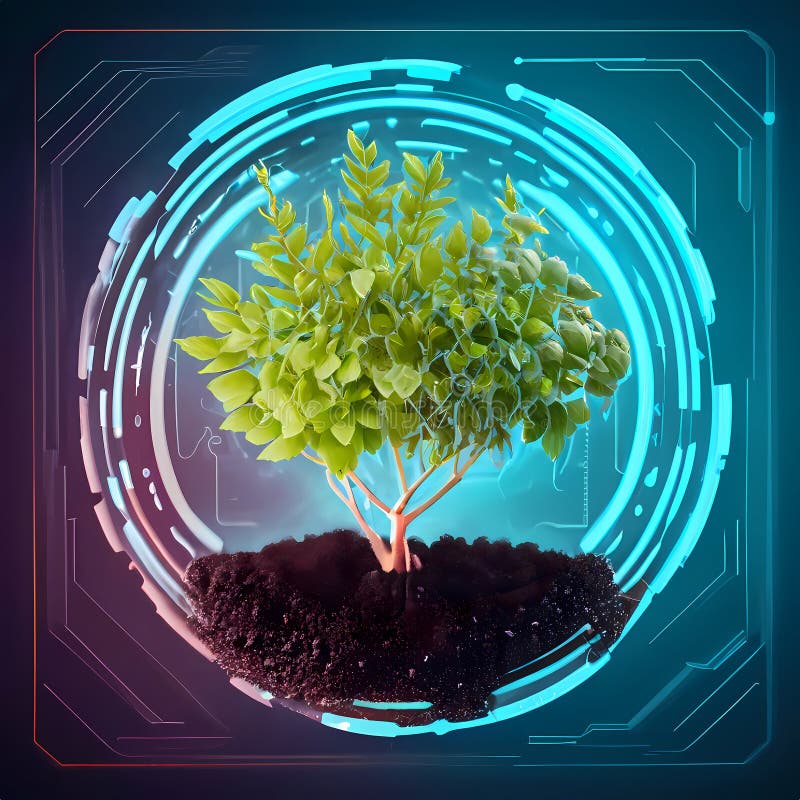 Nature and Smart Technology. Based on Generative AI Stock Illustration ...
