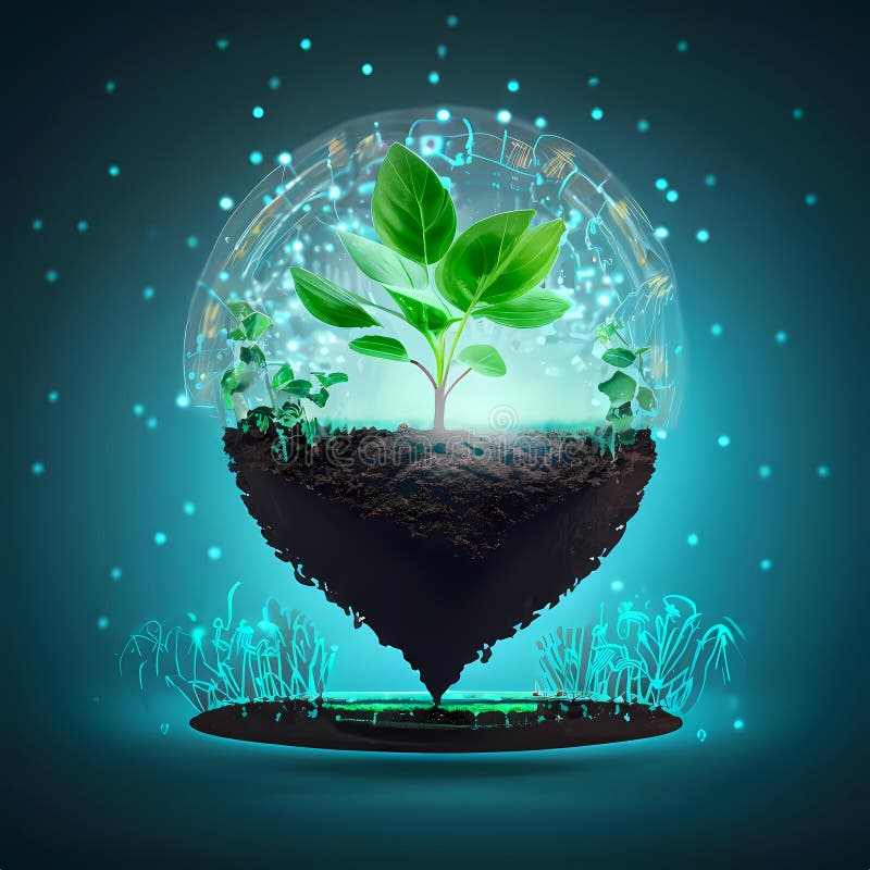 Nature and Smart Technology. Based on Generative AI Stock Illustration ...
