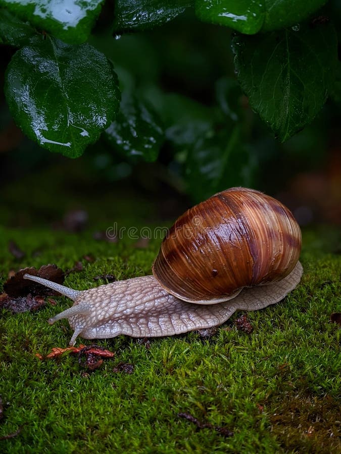 Snail on the tree stock photo. Image of reptile, green - 322734310