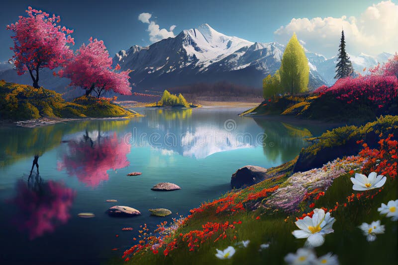 Nature in Spring Season stock illustration. Illustration of daisy ...