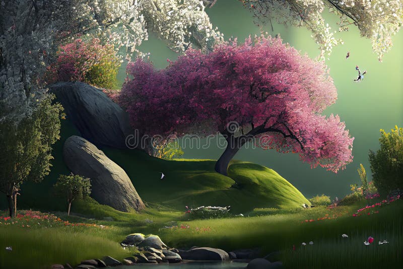 Nature in Spring Season stock illustration. Illustration of flora ...