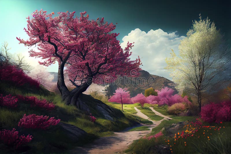 Nature in Spring Season stock illustration. Illustration of color ...