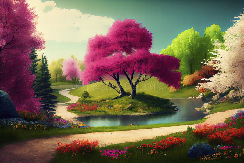 Nature in Spring Season stock illustration. Illustration of daisy ...