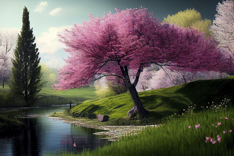 Nature in Spring Season stock illustration. Illustration of yellow ...