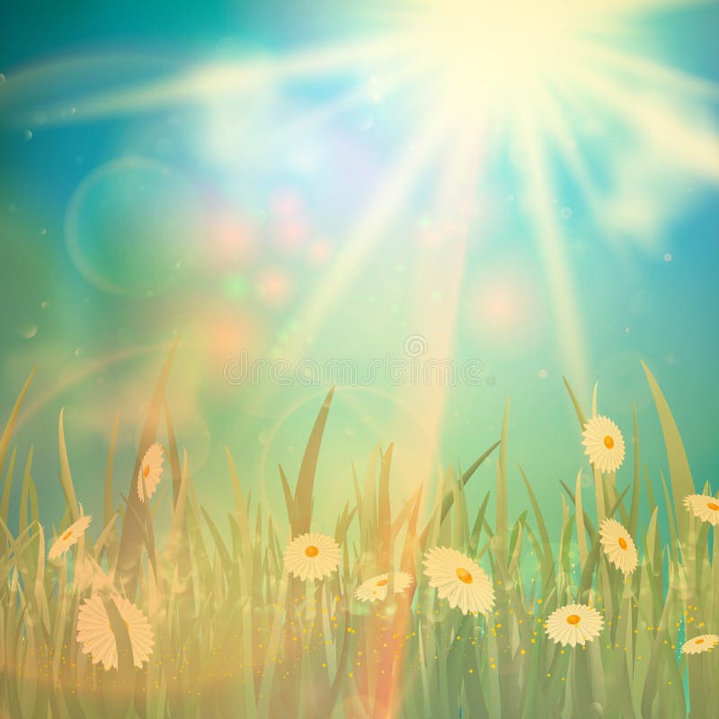 Vector Sunshine Background with Colorful Flowers. Stock Vector ...