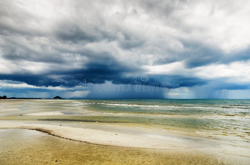 Stormy Sky and Beach at Low Tide Stock Photo - Image of seascape ...