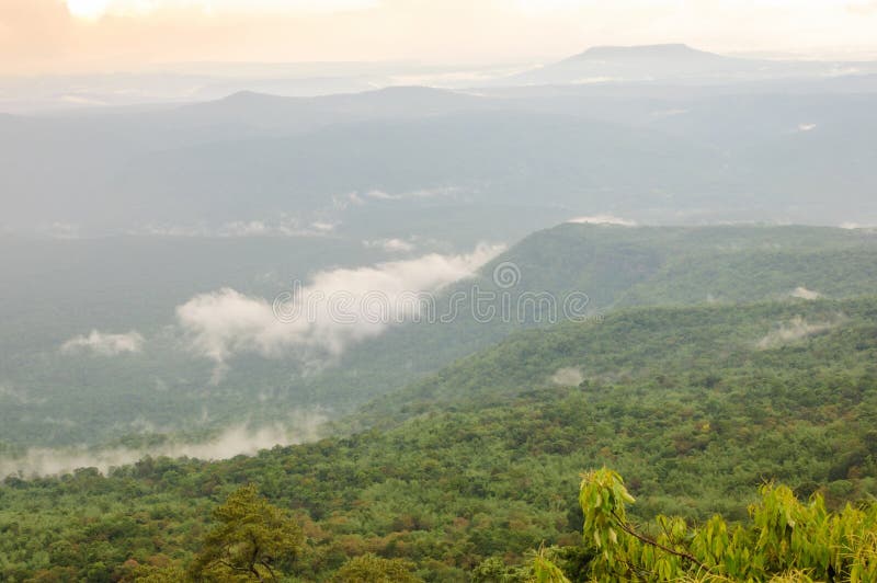 The Nature of Sunset and Mist in Rainforest. Stock Photo - Image of ...