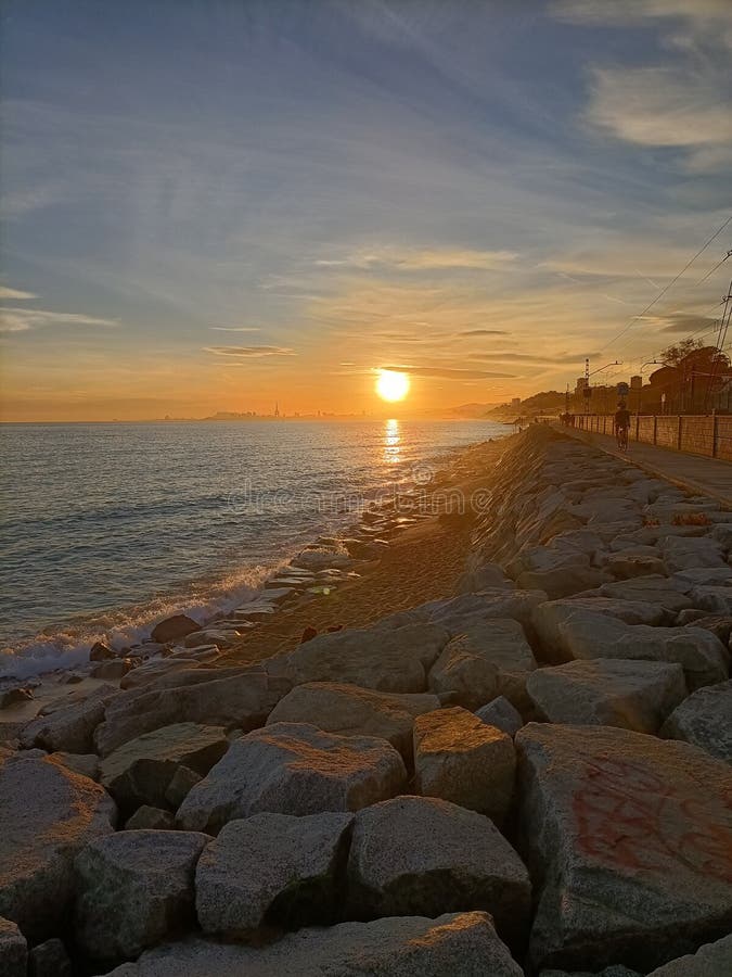 Sunset at the Seaside, Sun Reflection in Water Stock Image - Image of ...