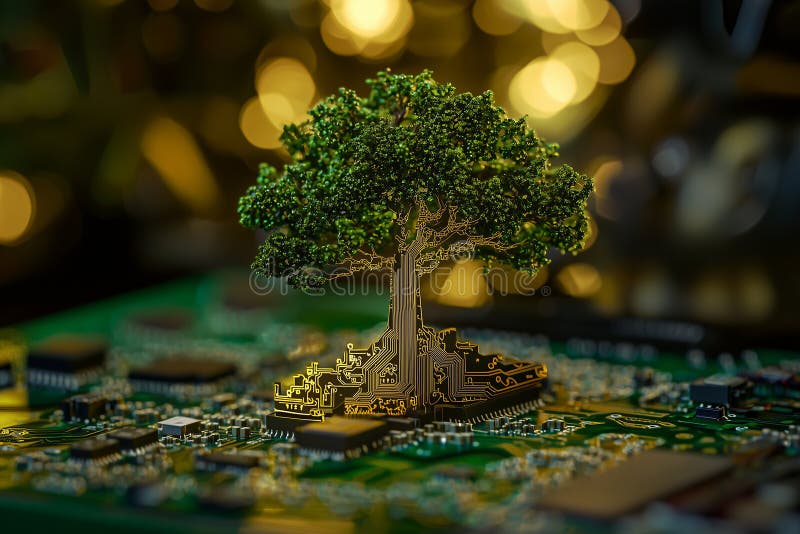 Nature and Technology Fusion Stock Illustration - Illustration of green ...