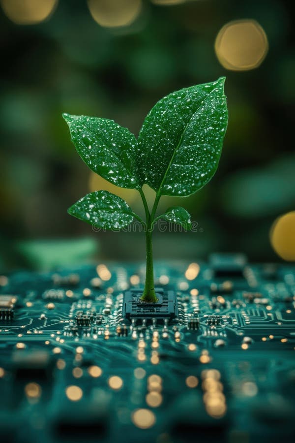 Nature Technology, a Green Plant Sprouting from a Circuit Board ...