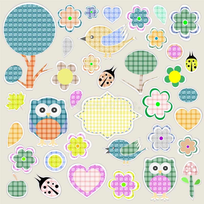 Nature Textile Stickers Set Stock Vector - Illustration of isolated ...