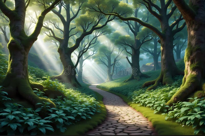 The Nature Theme Features a Forest Path and Sunlight. Stock ...
