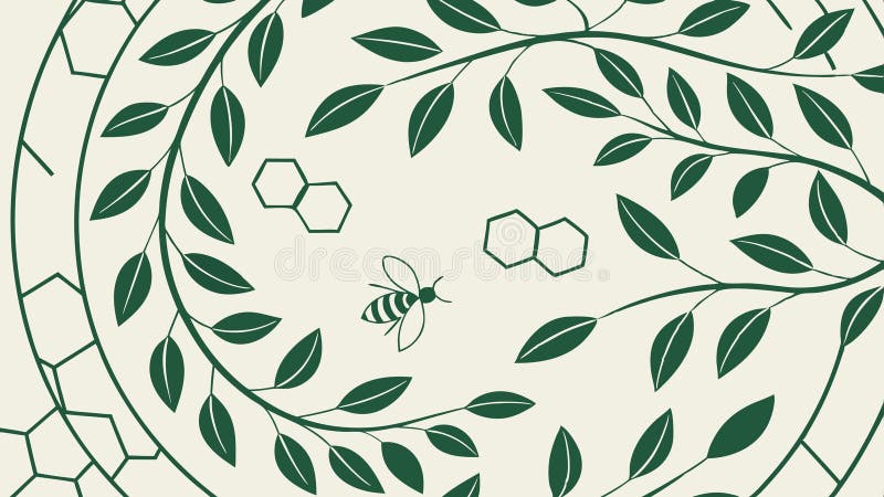 Nature Themed Circular Pattern with Vines, Bee, and Honeycomb Vector ...