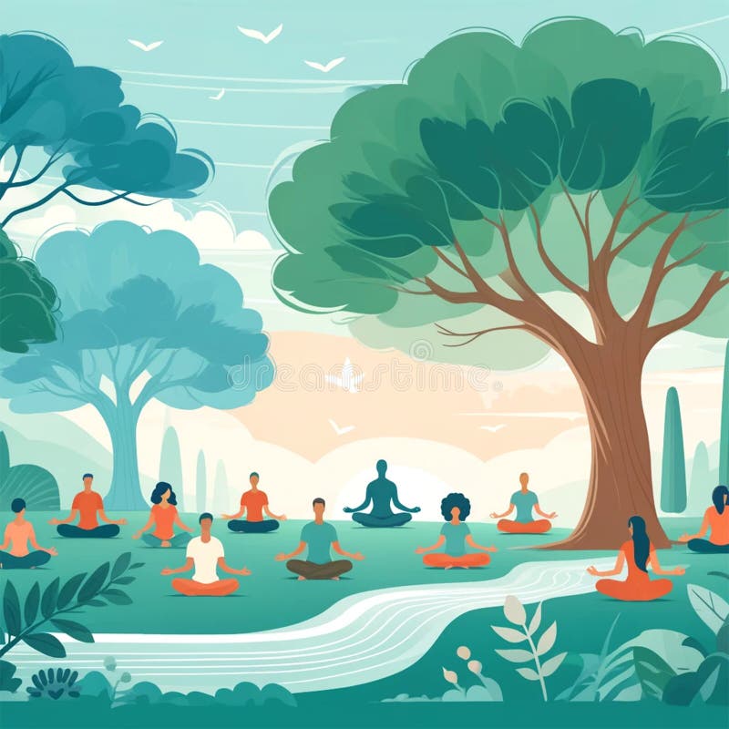 Nature Therapy Session in Forest Stock Illustration - Illustration of ...