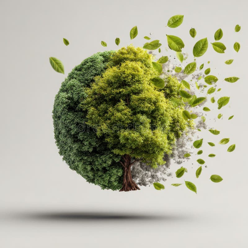 Nature Transformation Tree Growth and Leaf Dispersal Abstract Art Stock ...