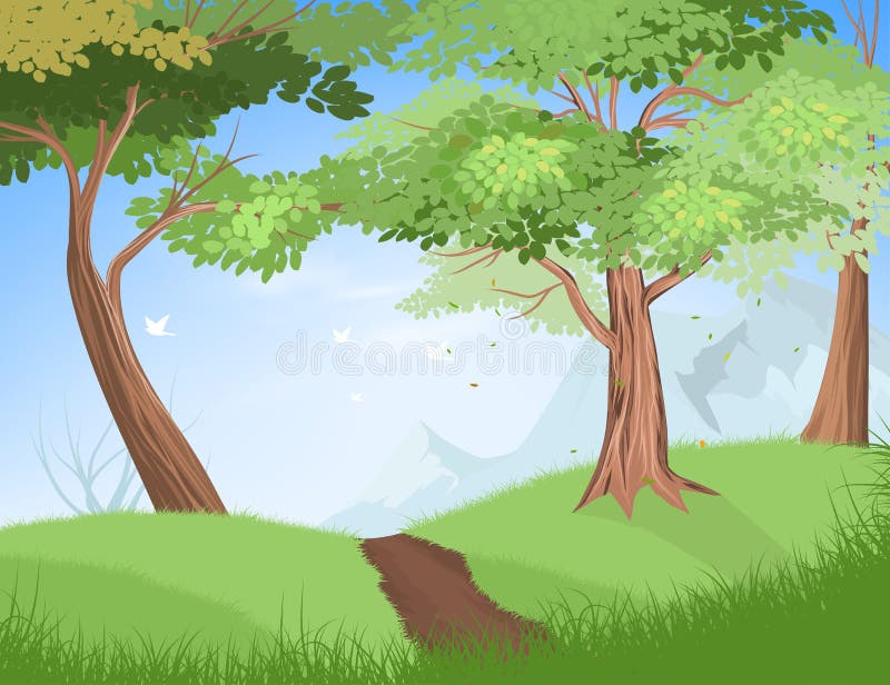 Beautiful Trees Green Forest Scene Vector Stock Vector - Illustration ...