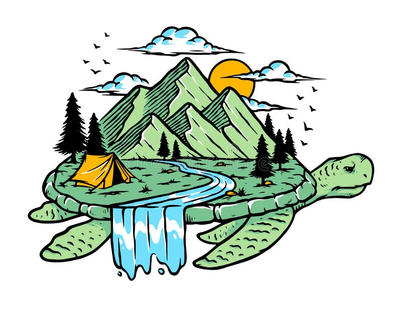 Nature Turtle Hand Drawn Illustration Stock Vector - Illustration of ...