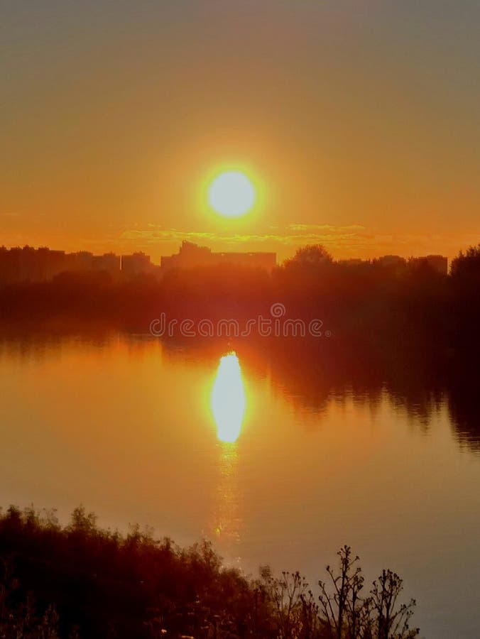 Nature , Two Suns at Sunset , River Stock Image - Image of sunrise ...