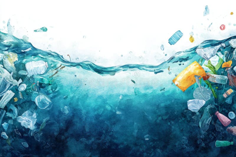 Nature Underwater Pollution with Plastics and Waste in Ocean Water Stock Illustration ...