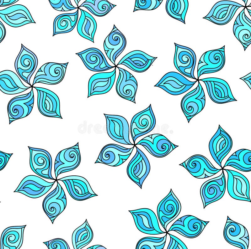 Nature Vector Seamless Pattern with Beautiful Blue Handwritten Flowers ...