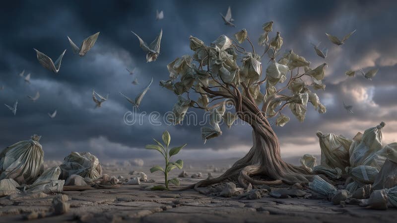 Nature Versus Plastic. on Branches Tree Plastic Bags that Pop Fly Its ...