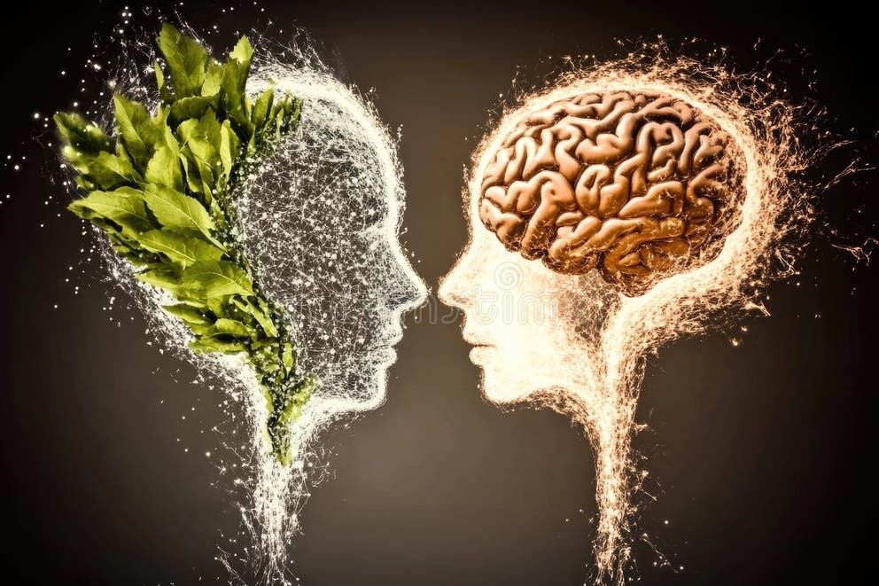 Nature Versus Technology: Leaf-human and Brain-human Face-off Stock ...